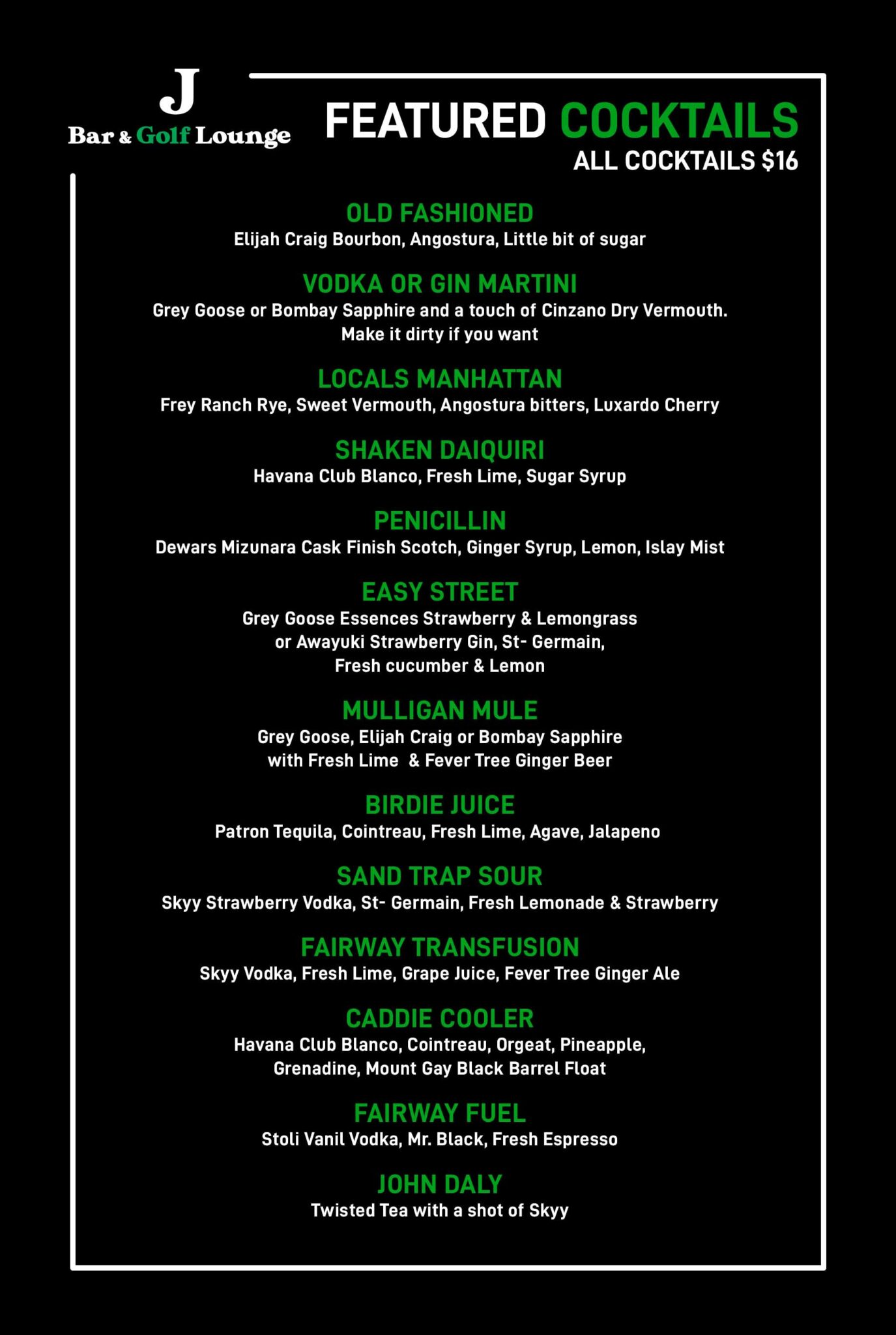 Food and Drink – J Bar & Golf Lounge