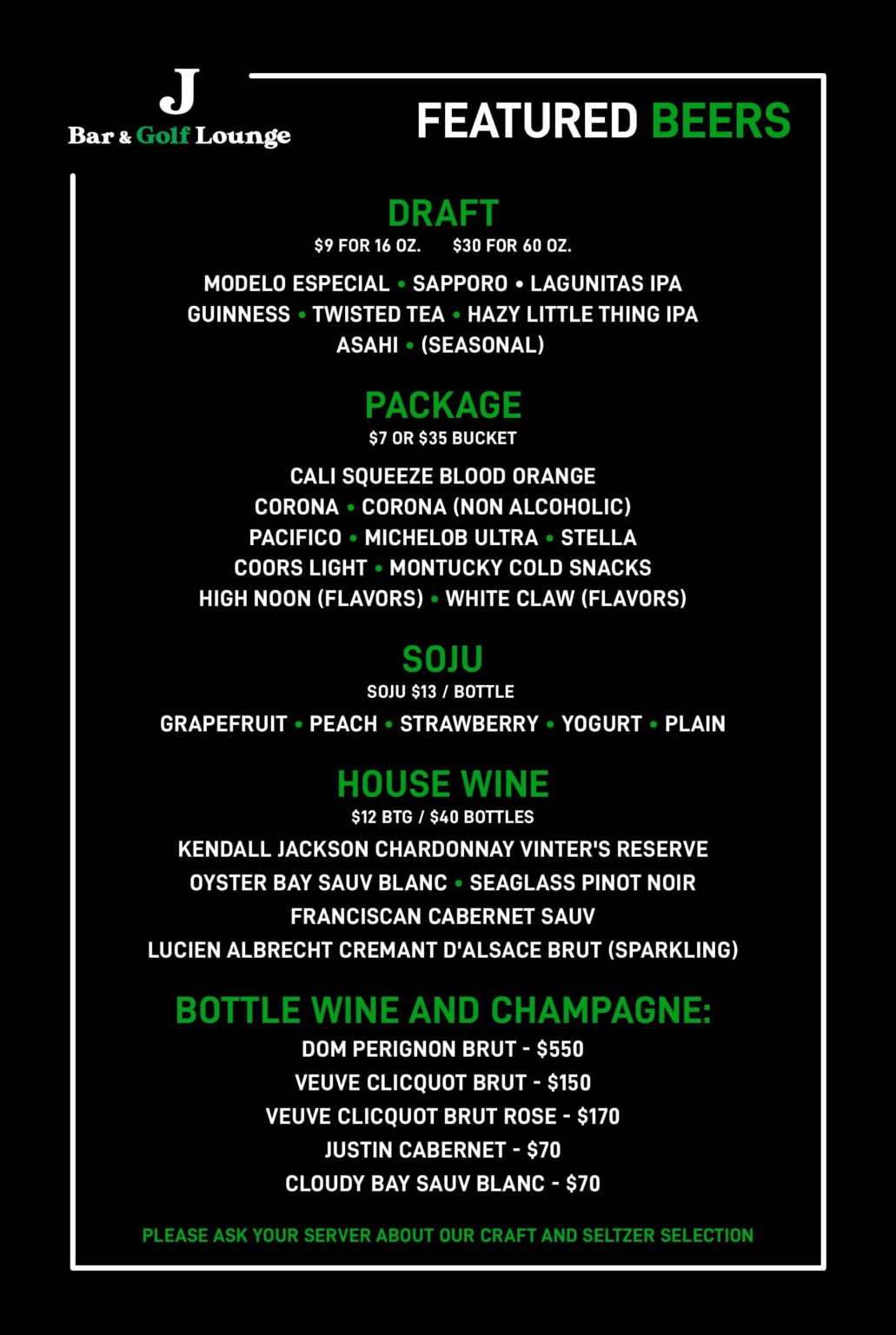 Food and Drink – J Bar & Golf Lounge
