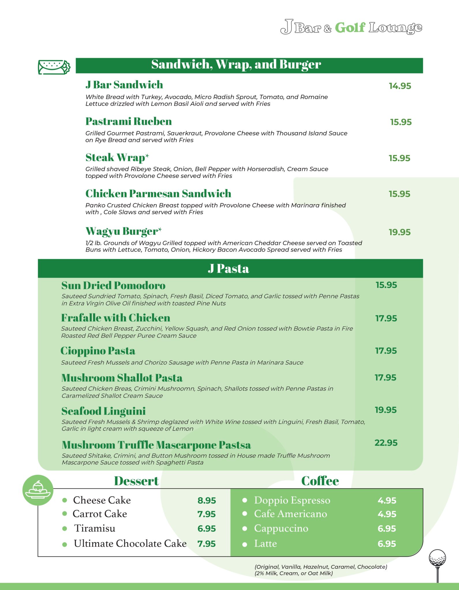 Food and Drink – J Bar & Golf Lounge