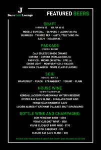 Food and Drink – J Bar & Golf Lounge