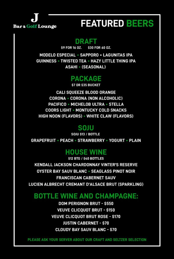 Food and Drink – J Bar & Golf Lounge