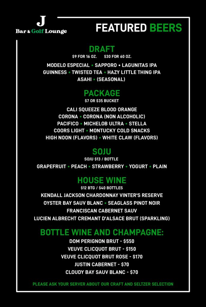 Food and Drink – J Bar & Golf Lounge