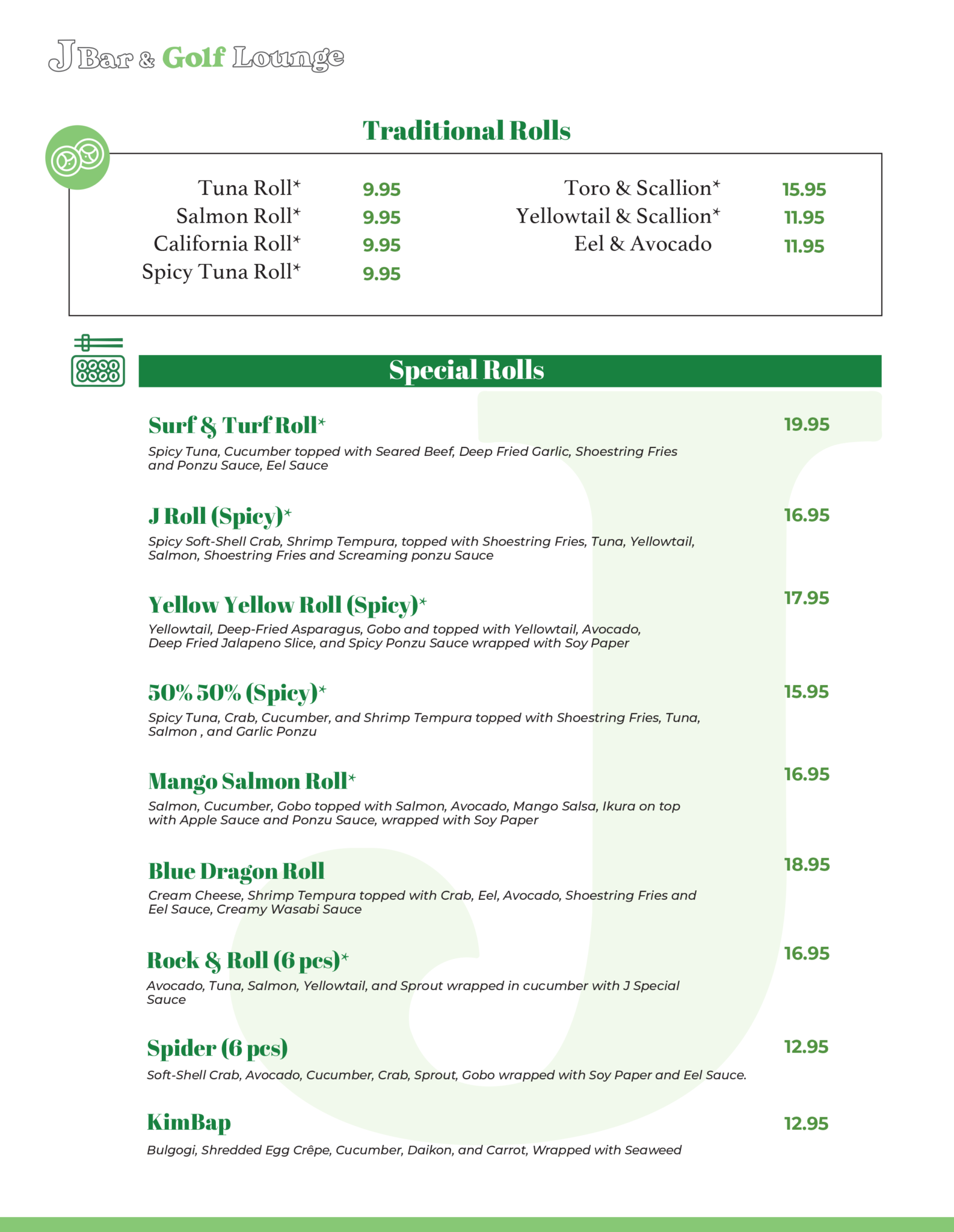 Food and Drink – J Bar & Golf Lounge
