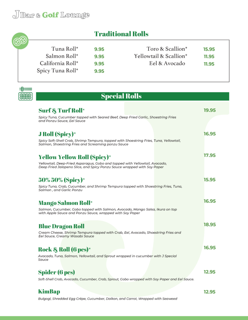 Food and Drink – J Bar & Golf Lounge