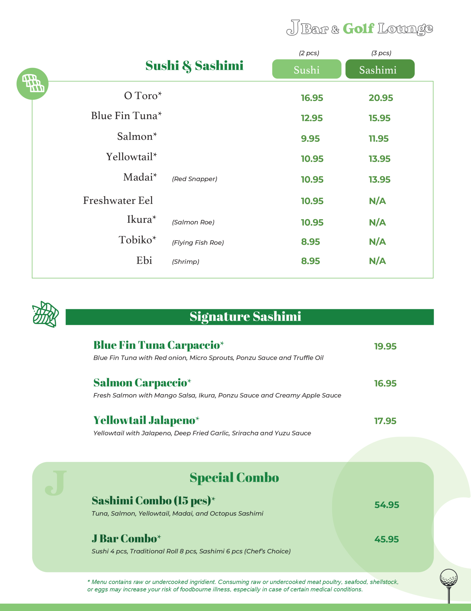 Food and Drink – J Bar & Golf Lounge